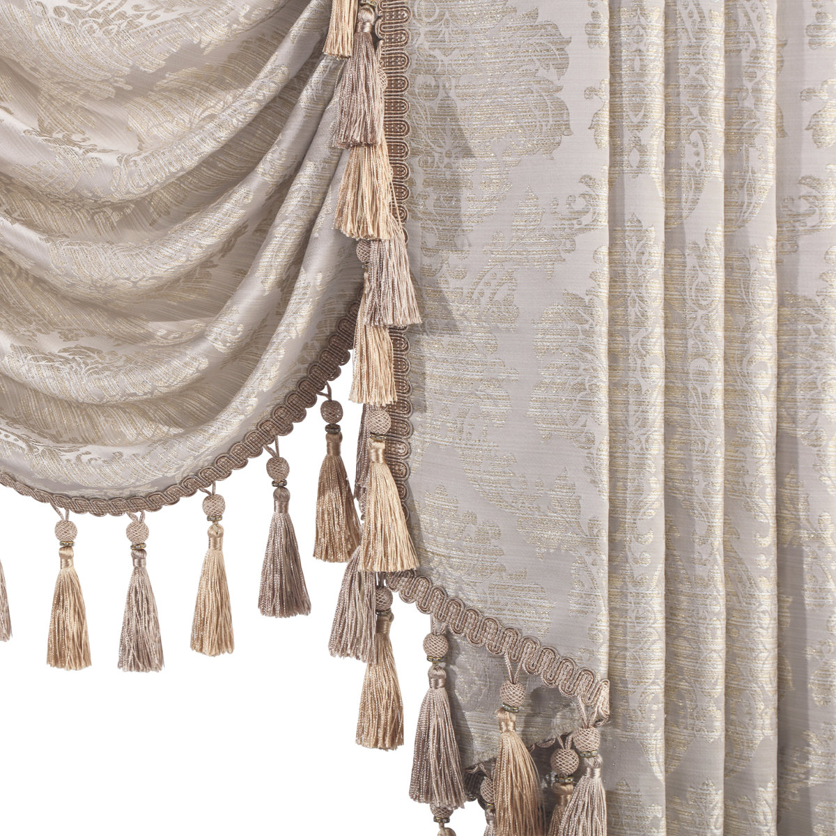 TOPLUXE Elegant Swag Valance with Tassels, Beige Jacquard Waterfall Valance, Window Treatment 1 ...